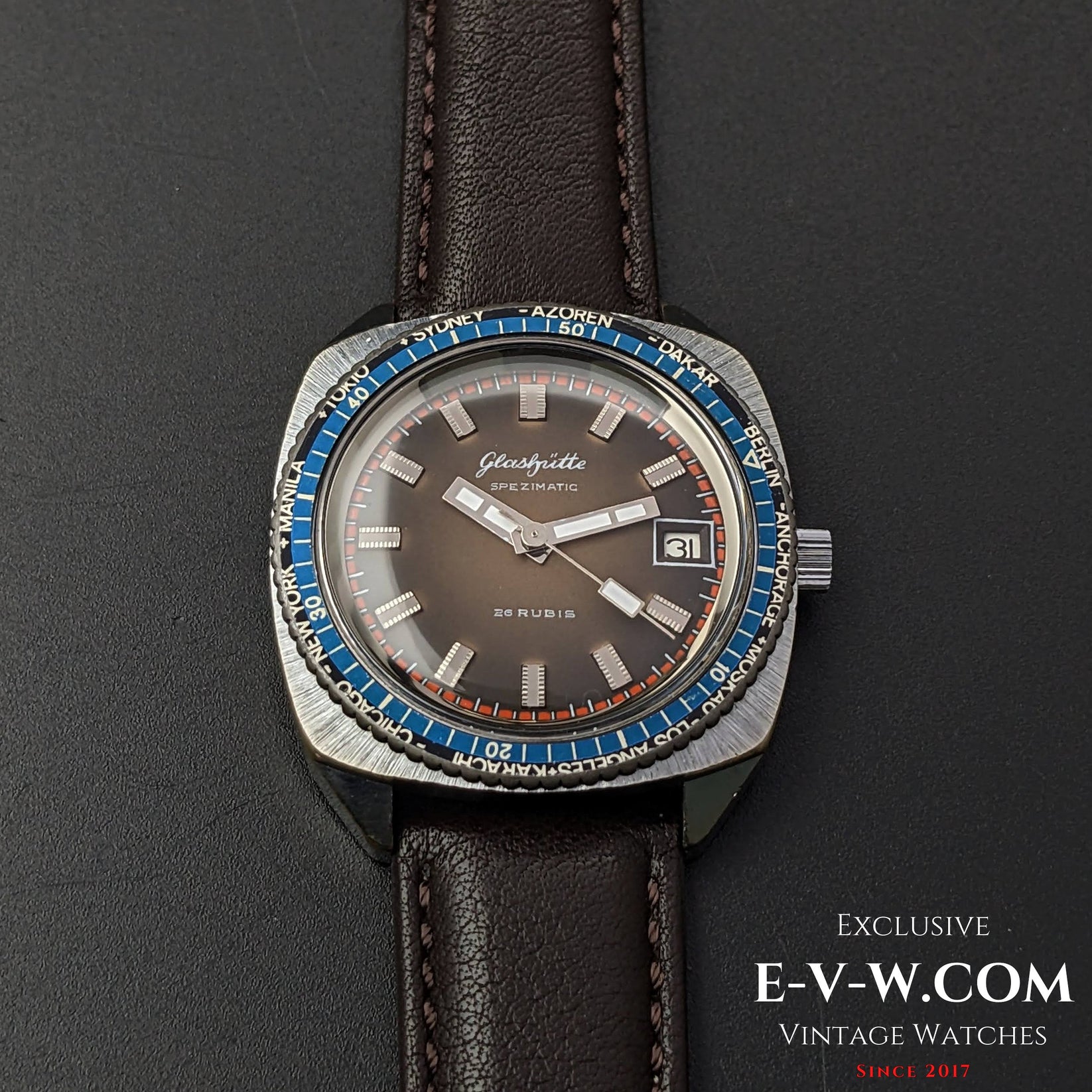Rare GUB Glashütte SPEZIMATIC WORLD TIME / 26 RUBIS Automatic cal 75 ...